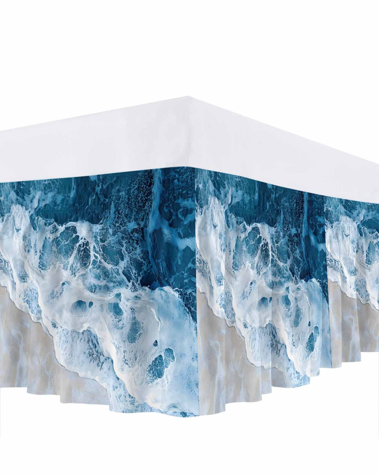 Beach Wave Modern Art Bed Skirt Queen Size 16 Inch Drop, Watercolor ...