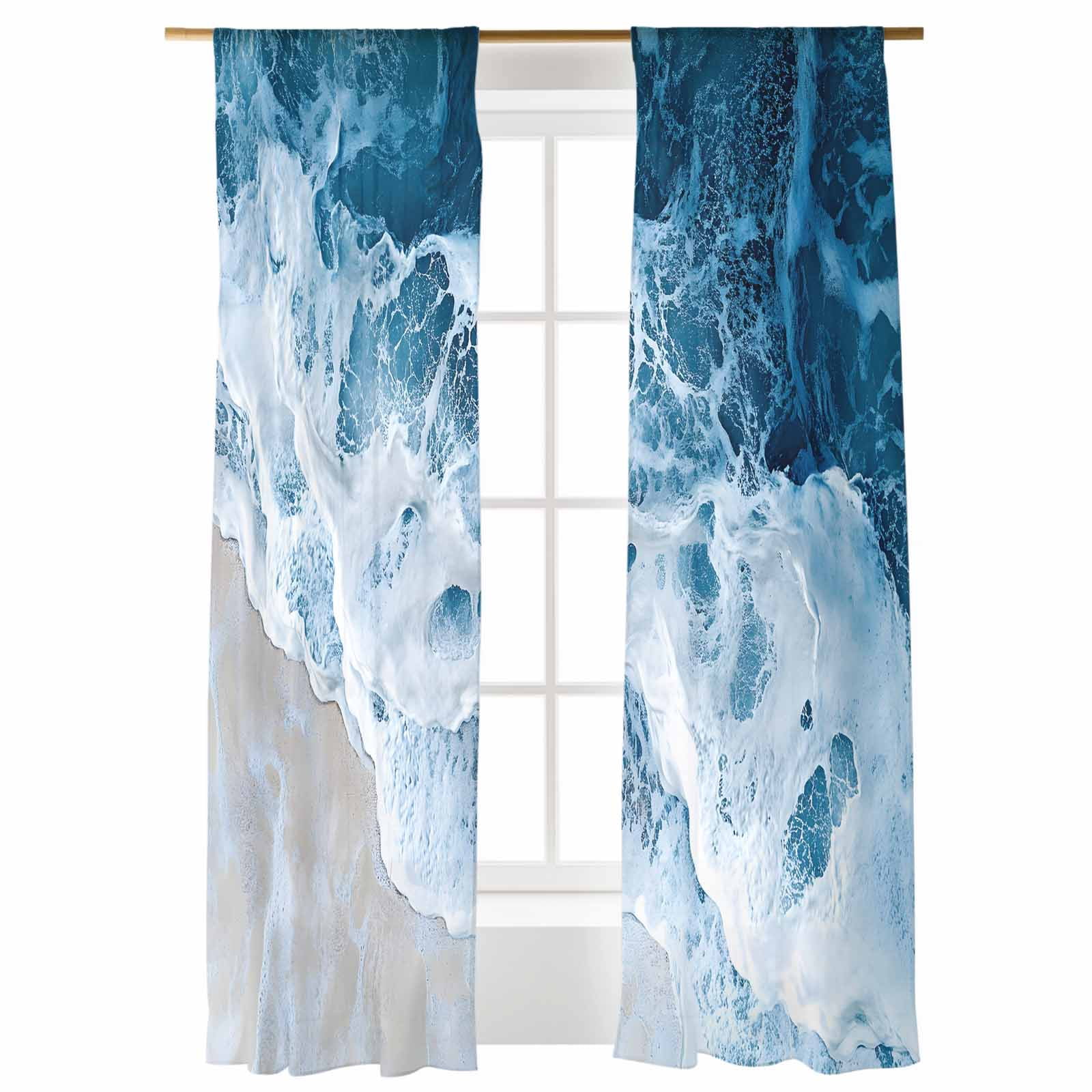 Beach Wave Modern Art Sheer Curtains 108 inches Long 2 Panels Set ...