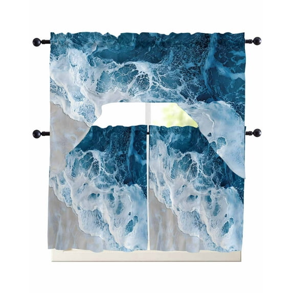 Beach Wave Modern Art Swag Valance and Tier Curtains Set Watercolor ...