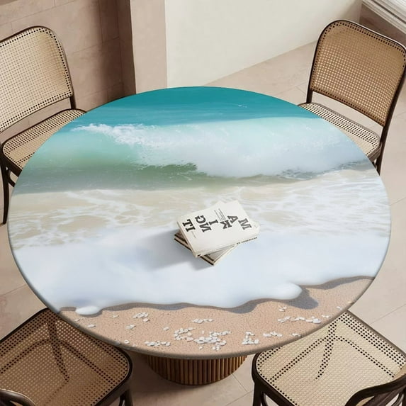 Beach Wave Pattern Round Table Cover Kitchen Printed Waterproof ...