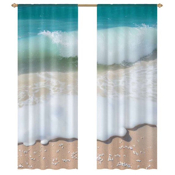 Beach Wave Pattern Sheer Voile Curtain Window Tulle Curtains For Living ...