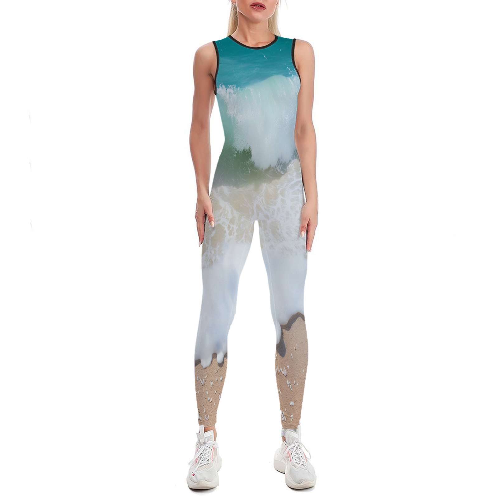 Beach Wave Pattern Women's One Piece Yoga Jumpsuits Leggings Playsuit ...