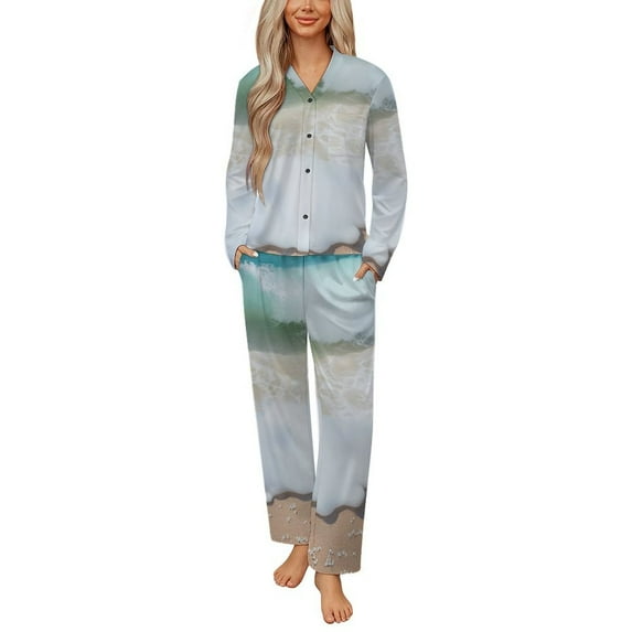 Beach Wave Pattern Womens Pyjamas Set Button Up Pyjamas Womens with ...