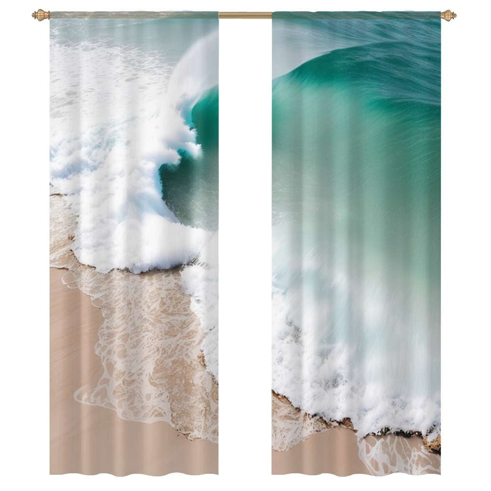 Beach Wave Print Sheer Window Curtains for Living Room Kitchen Bedroom ...