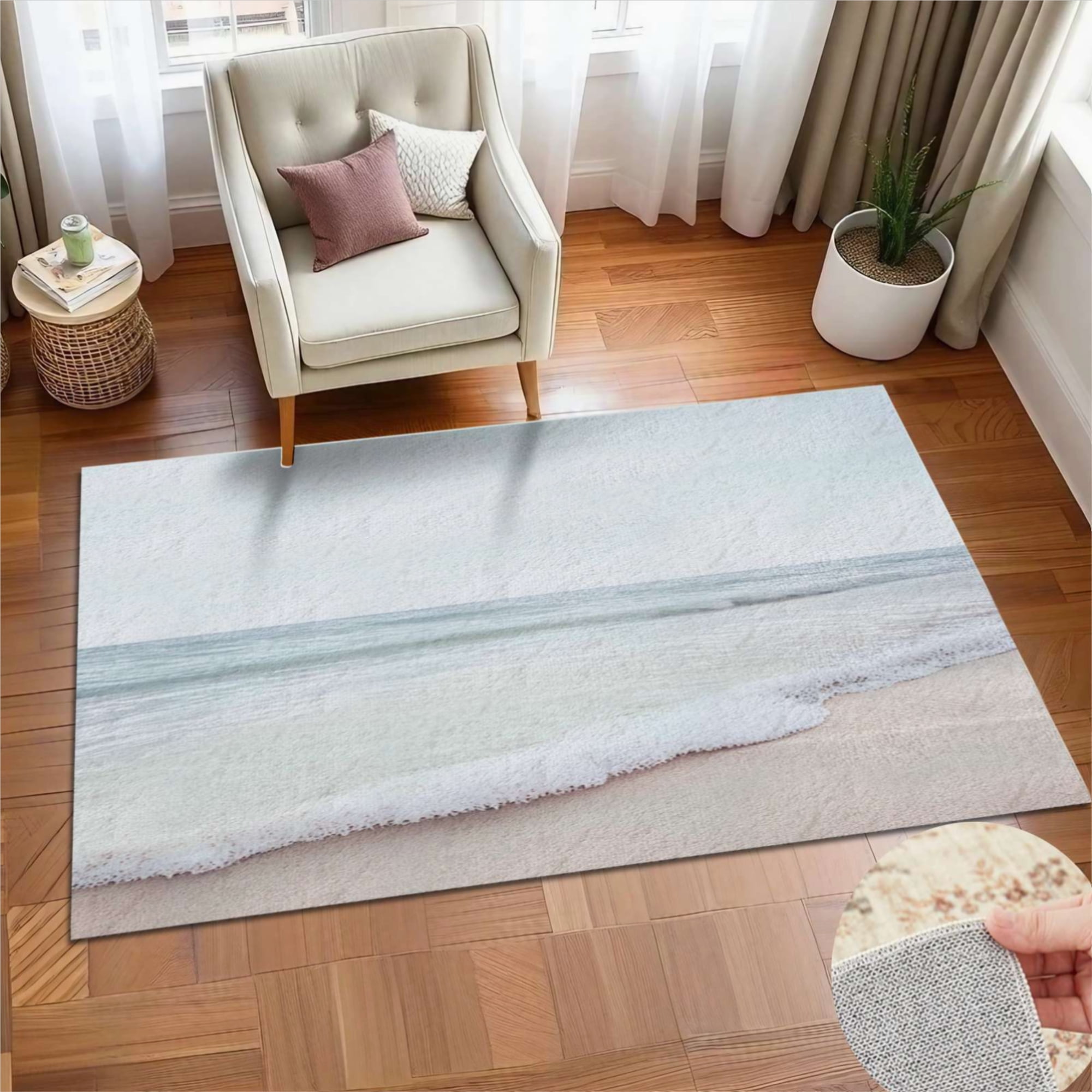 Beach Wave Serenity Soft Large Area Rugs Washable Rug With Non-Slip ...