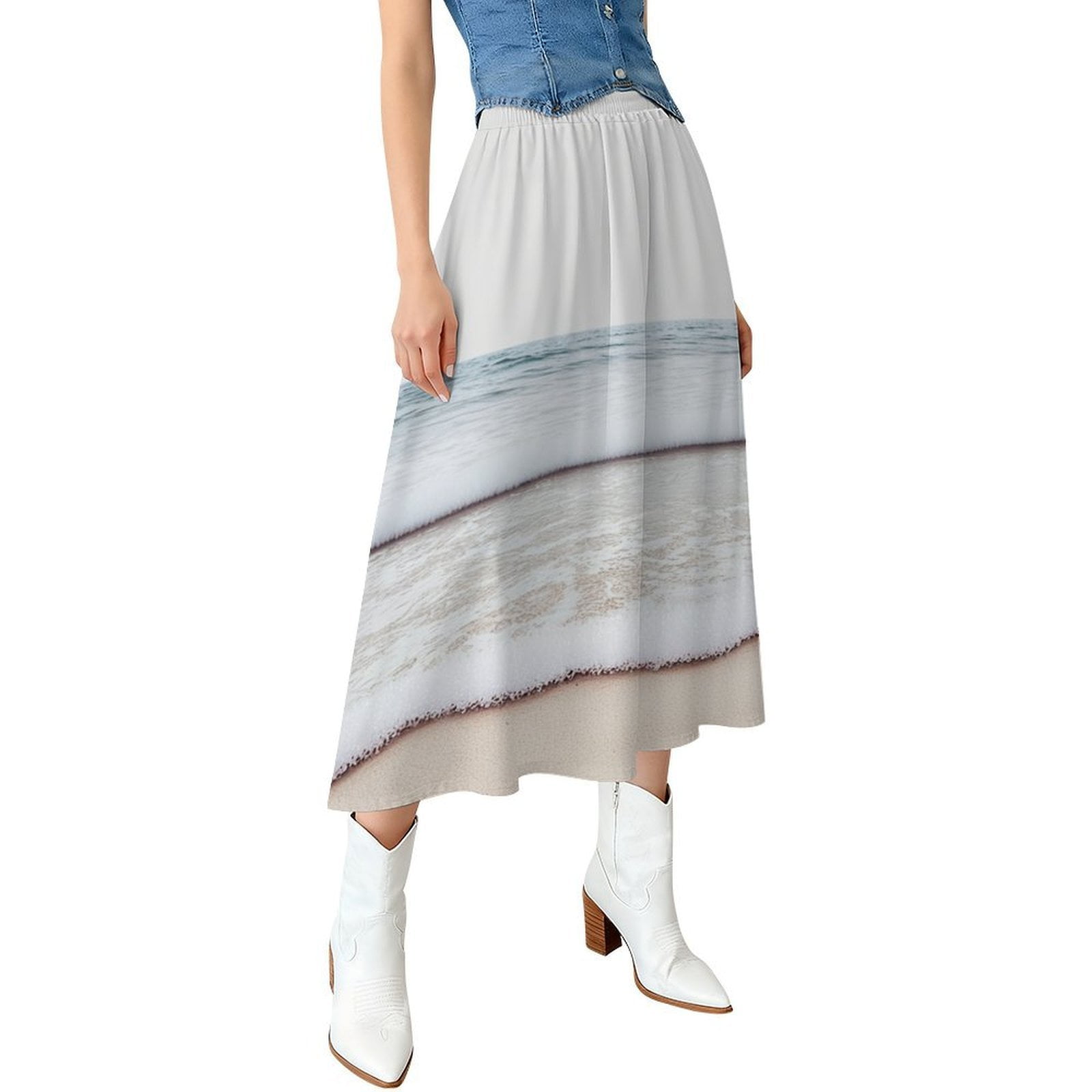 Beach Wave Serenity Women High Waist Midi Skirt Elegant Midi Skirt High ...