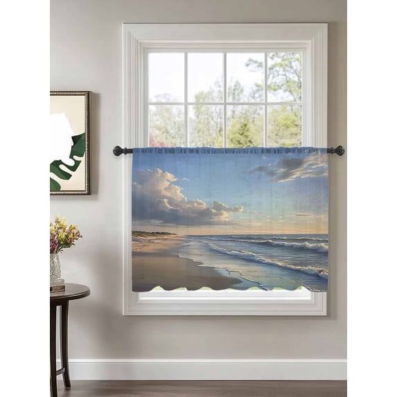 Beach Wave Sheer Curtains 54 Inch Long 1 Panel Watercolor Blue Sky ...