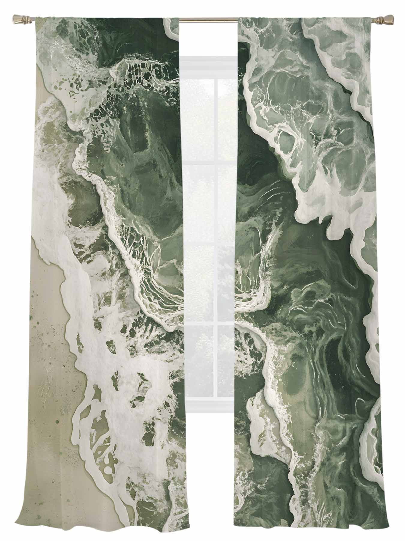 Beach Wave Sheer Curtains for Living Room Bedroom, Light-filtering ...