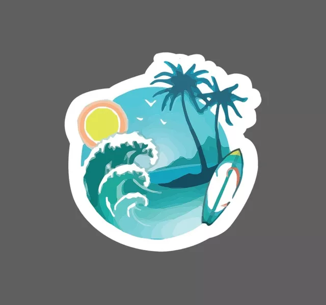 Beach Wave Sticker Tropical Waterproof Sticker Phone Decal Water Bottle ...
