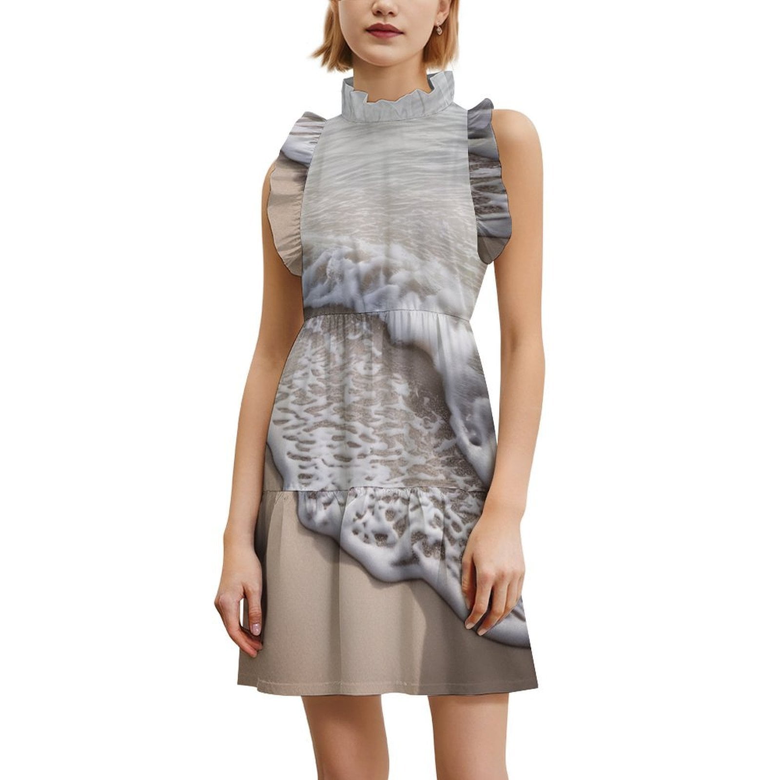 Beach Wave Texture Women's Fashion Casual Dress Summer Stand Up Collar ...