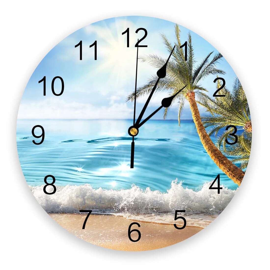 Beach Waves Coconut Trees Wall Clock Home Decor Bedroom Silent Oclock ...