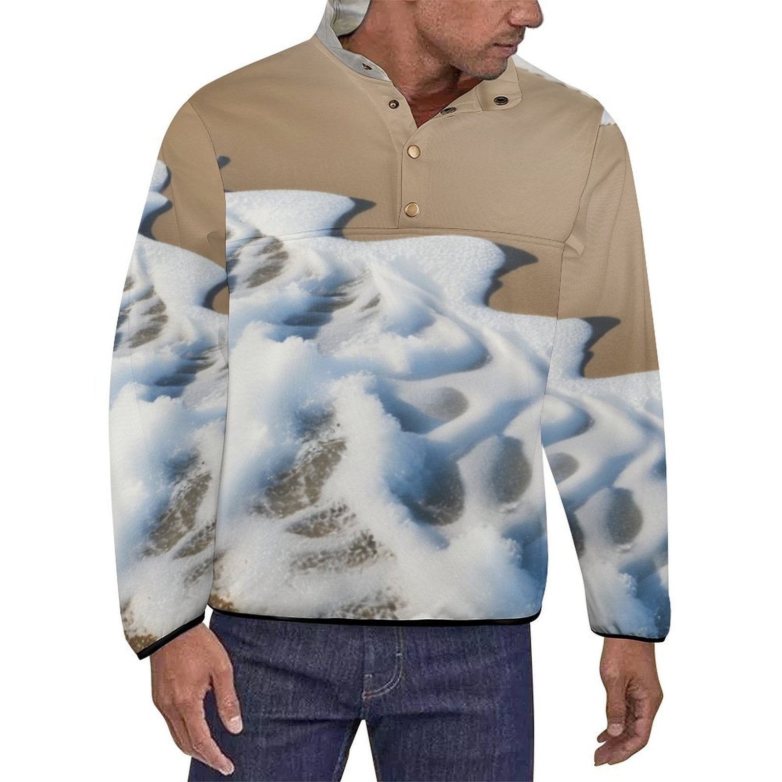 Beach Waves Froth Men's Stand Collar Sweater Long Sleeve Clothing Loose ...