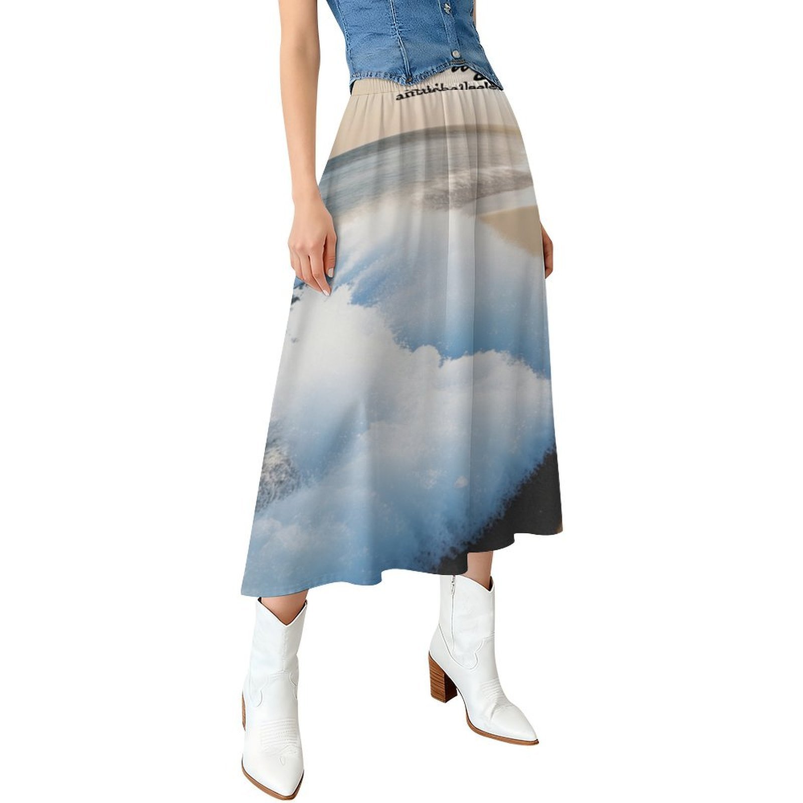 Beach Waves Froth Women High Waist Midi Skirt Elegant Midi Skirt High ...