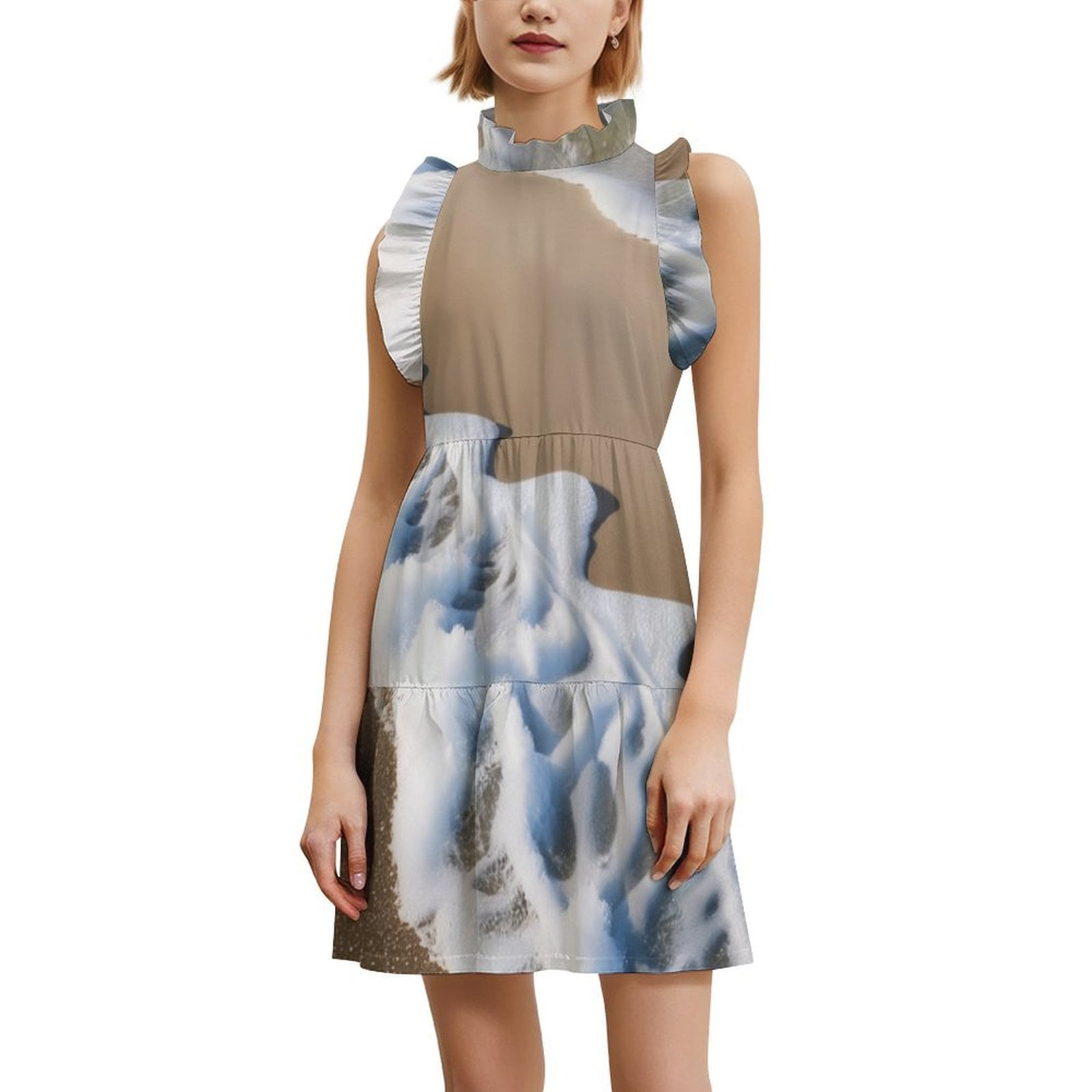 Beach Waves Froth Women's Fashion Casual Dress Summer Stand Up Collar ...