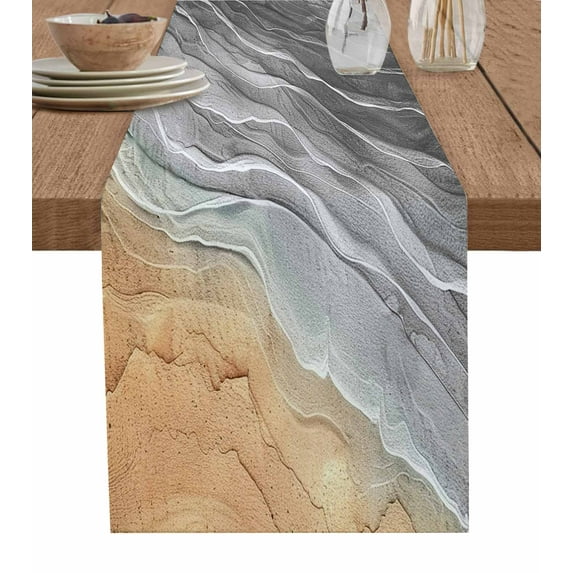 Beach Waves Gray Gradient Table Runners Holiday Kitchen Table r Cotton ...