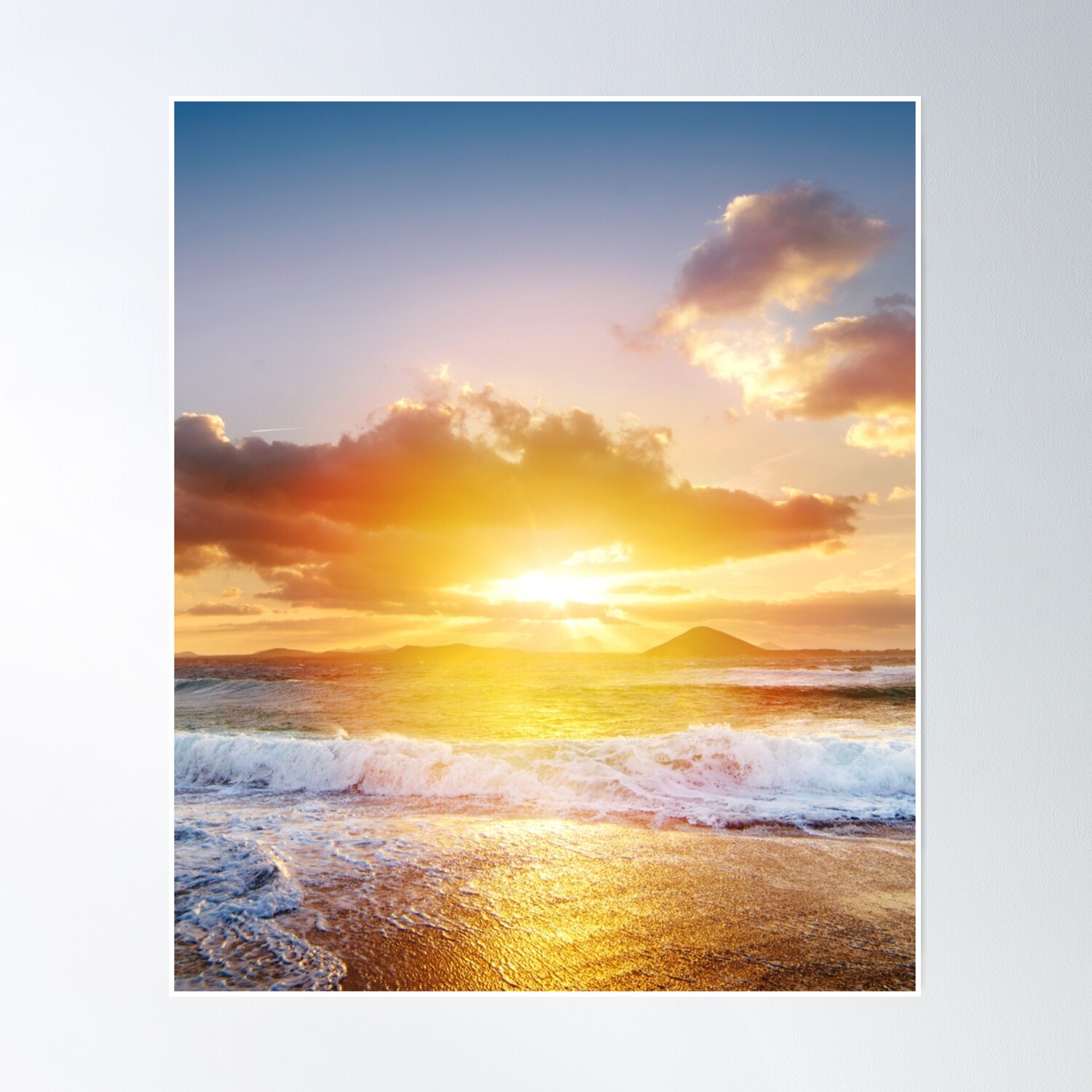 Beach Waves Ocean Sunset Poster Wall Art, Modern Wall Decor, 8x12 ...