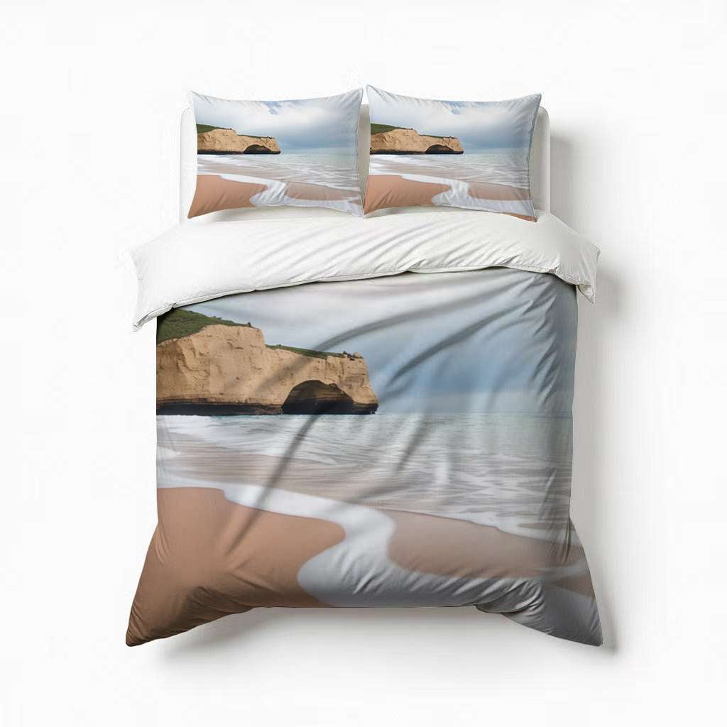 Beach Waves Sand Rocks Bedding Set 3 Pcs Soft Microfiber Quilt Cover ...