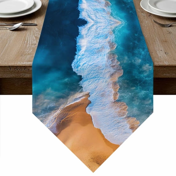 Beach Waves Table Runner Linen Burlap Table Runner 70 Inches Long Ocean ...