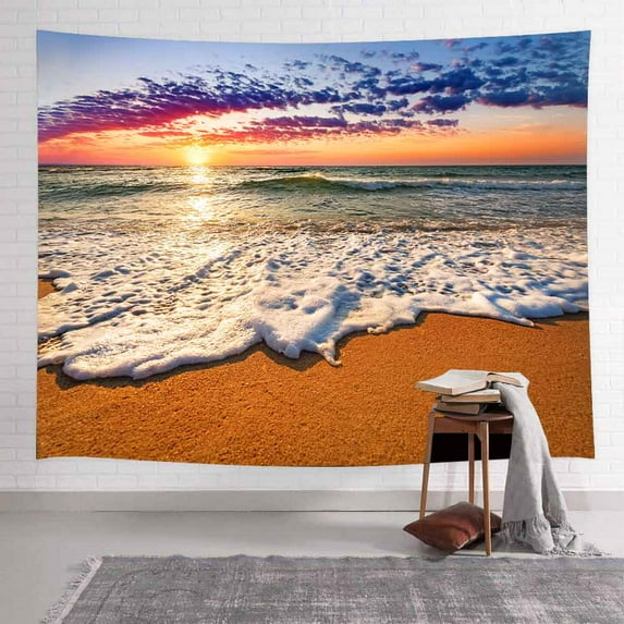 Beach Waves Tapestry Tropical Fish Jelly Coral Marine Life Art Wall ...