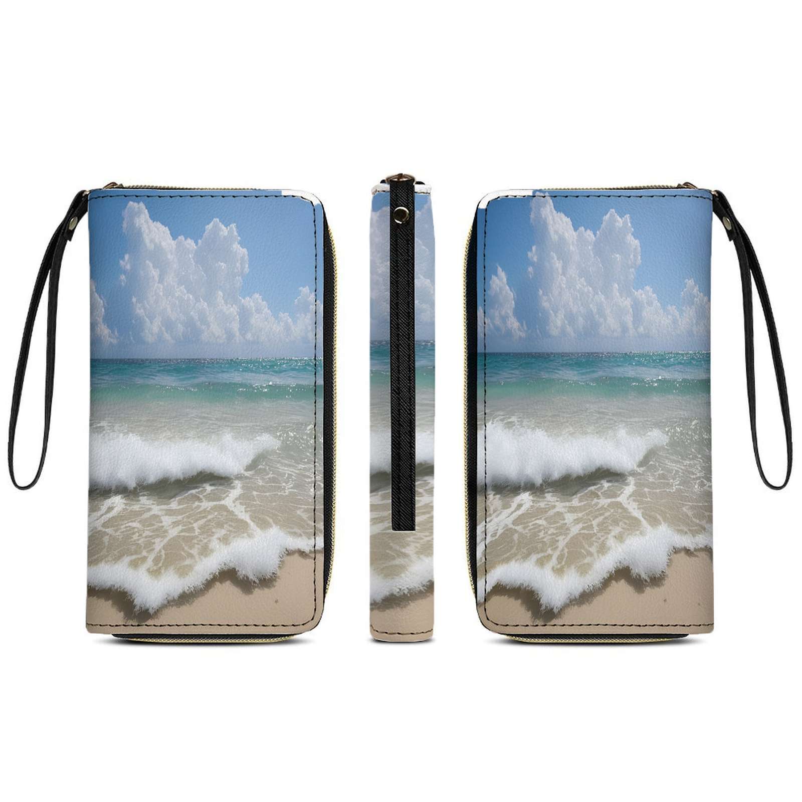 Beach Waves Tranquility Long Wallets For Women PU Leather Purse Card ...