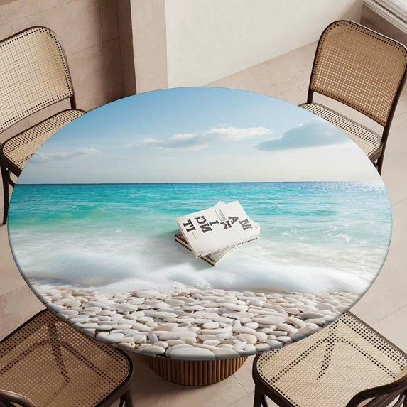 Beach Waves Tranquility Round Table Cover Kitchen Printed Waterproof ...