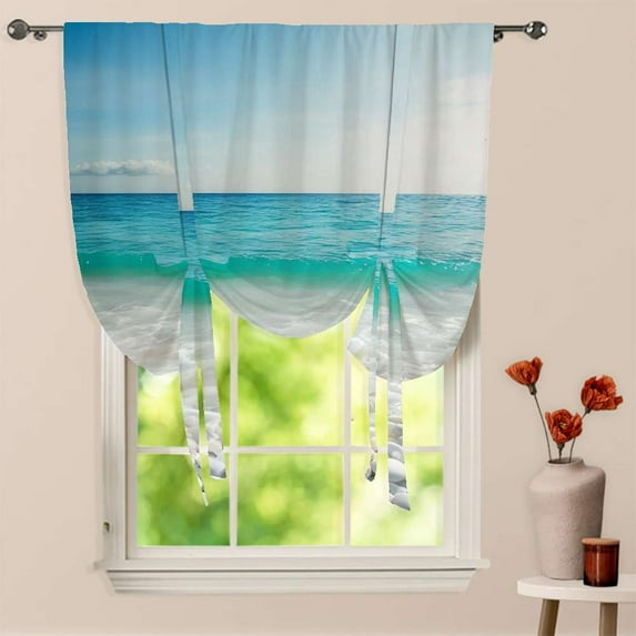 Beach Waves Tranquility Window Curtain for Living Room Roman Curtain ...