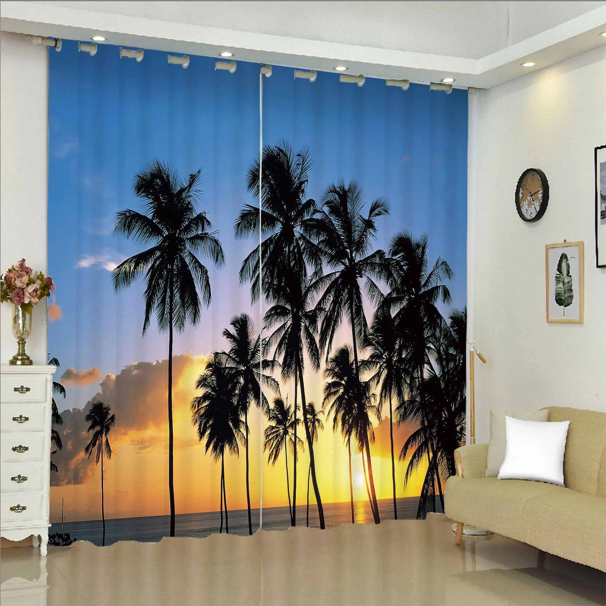 Beach Window Curtains for Bedroom Decor Ocean Curtains Palm Tree Leaves ...