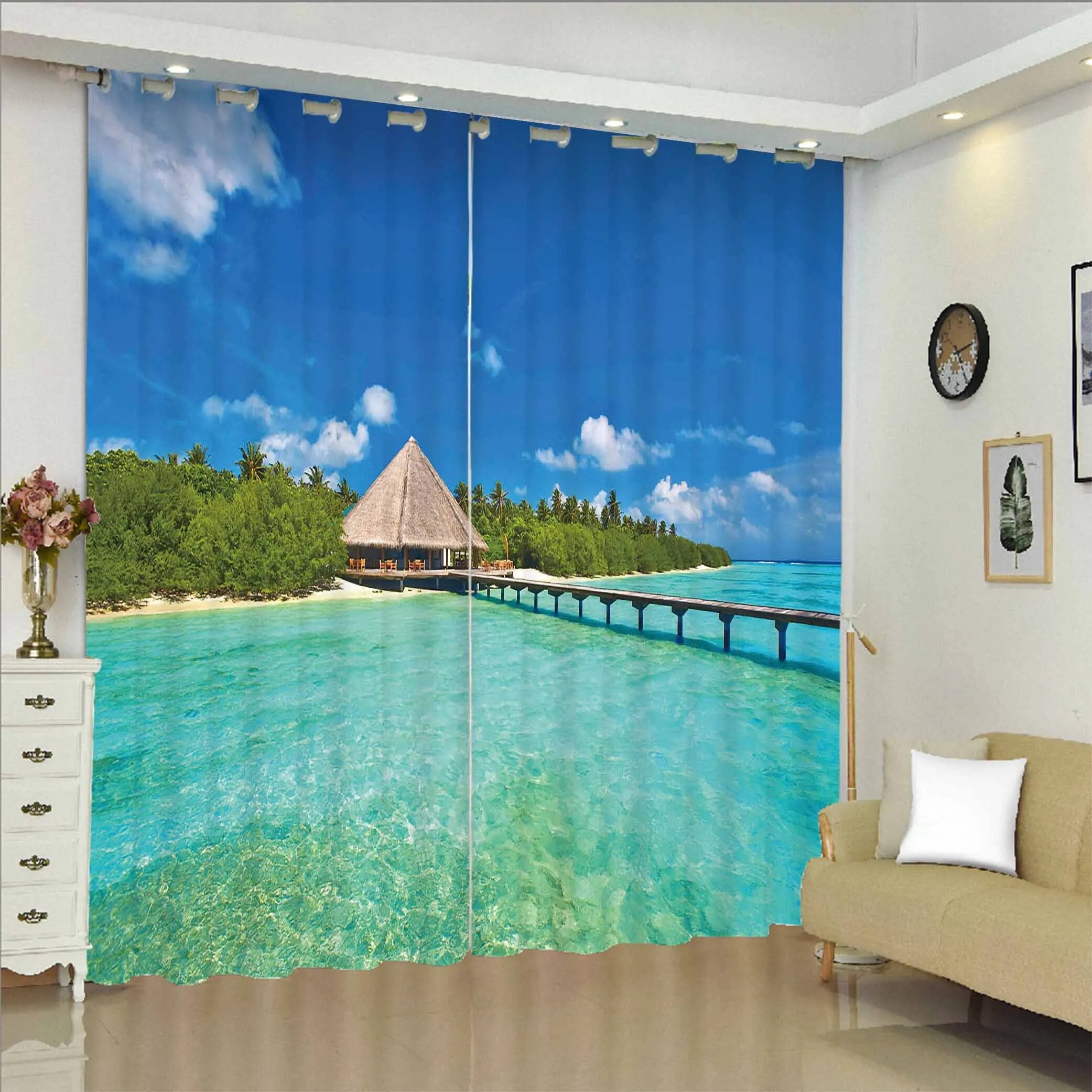 Beach Window Curtains for Bedroom Decor Ocean Curtains Palm Tree Leaves ...