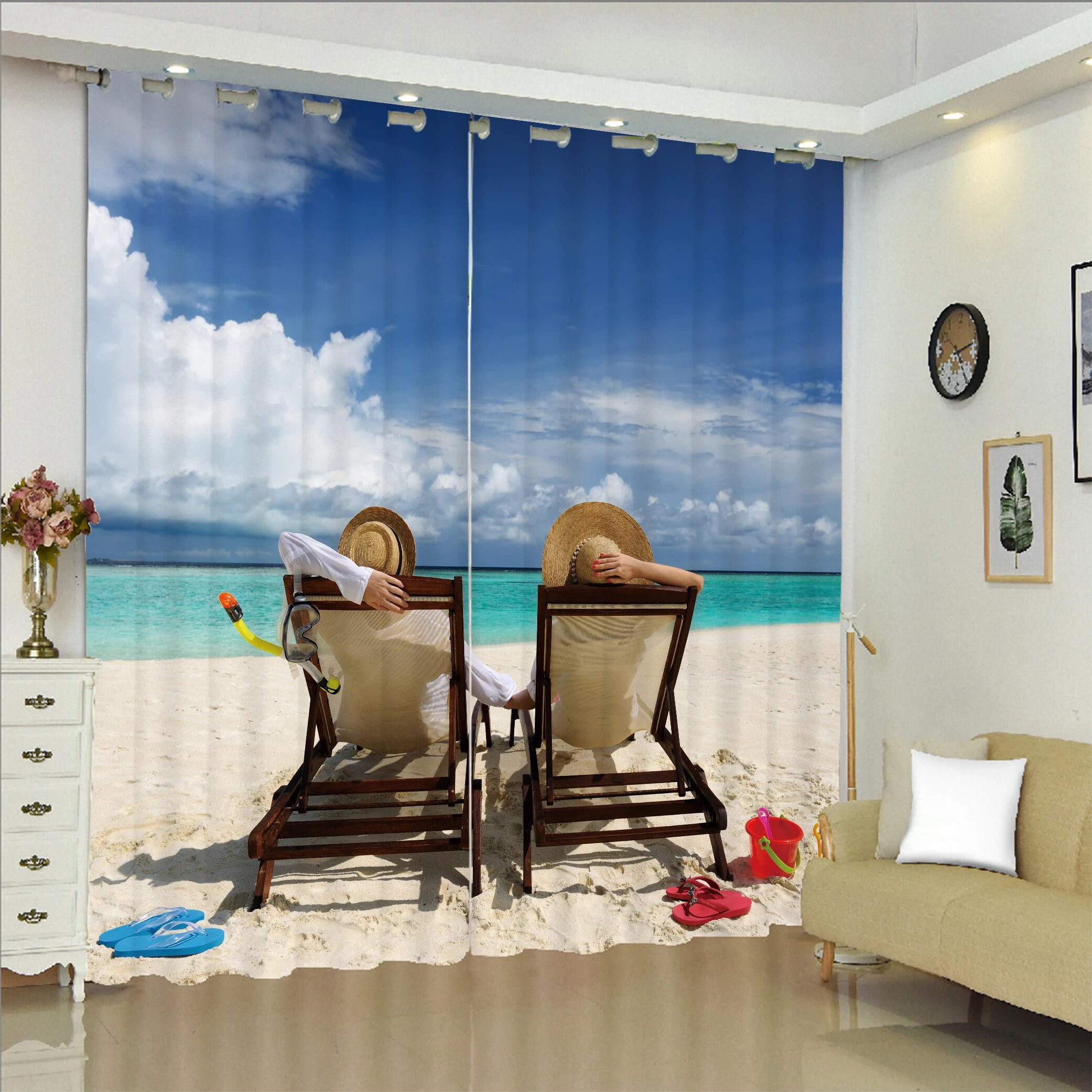 Beach Window Curtains for Bedroom Decor Ocean Curtains Palm Tree Leaves ...