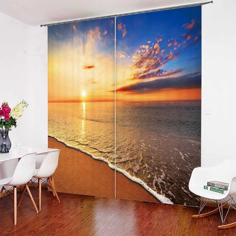 Beach Window Curtains for Bedroom Decor Ocean Curtains Palm Tree Leaves ...