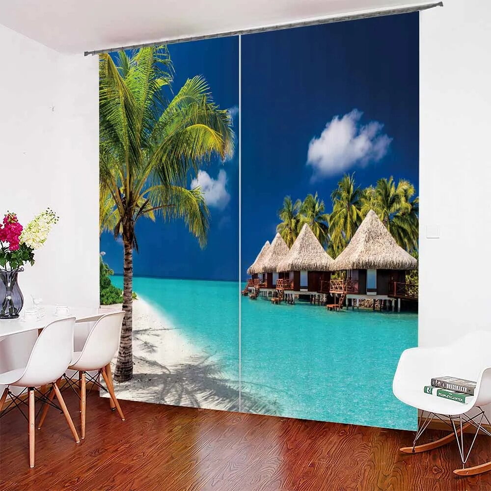 Beach Window Curtains for Bedroom Decor Ocean Curtains Palm Tree Leaves ...
