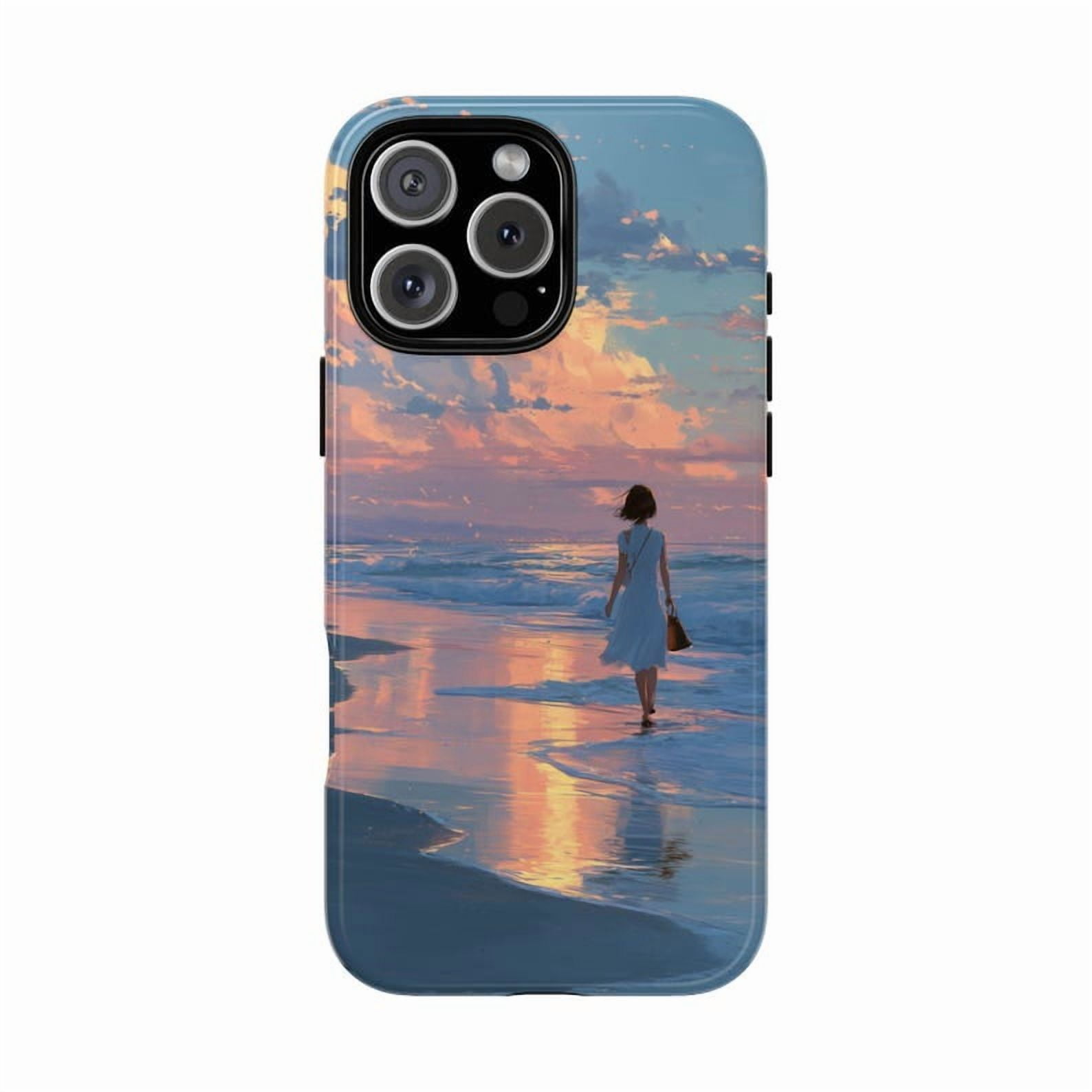 Beach Woman Walking at Sunset Seaside Scenic Horizon Case with iPhone ...