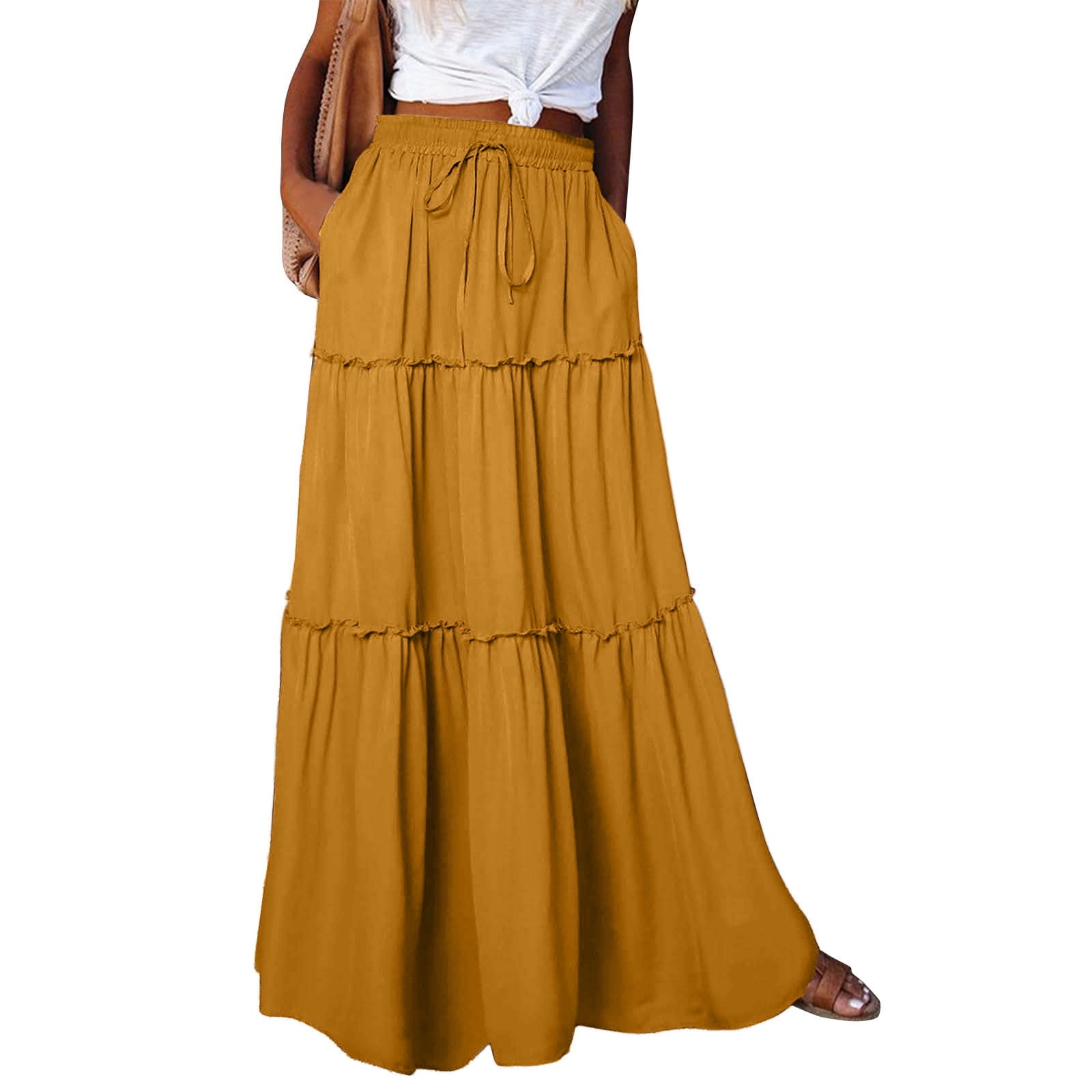 Beach Women's Maxi Skirt Tiered A Line Long with Elastic Waist High ...
