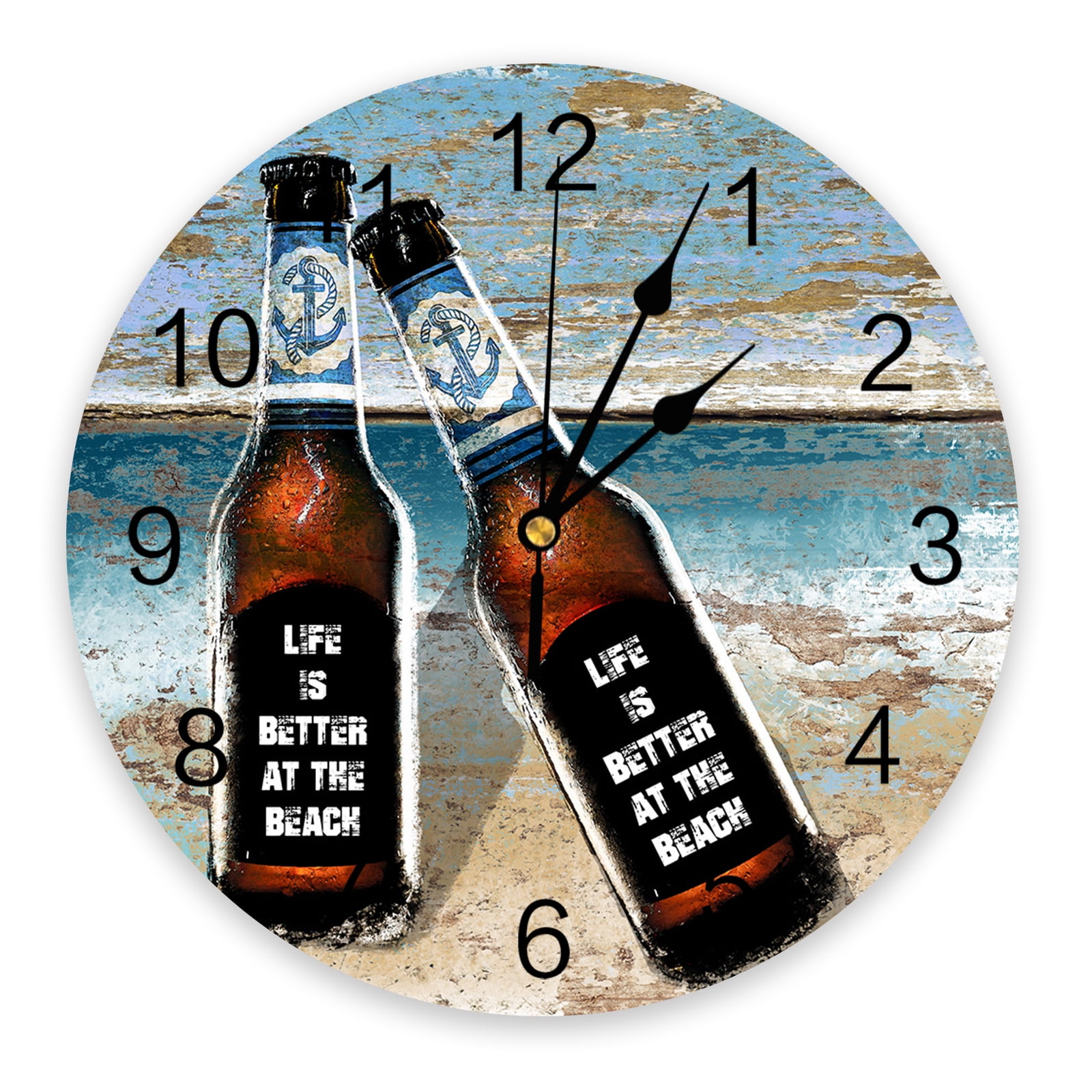 Beach Wood Grain Beer PVC Wall Clock Modern Design Living Room ...