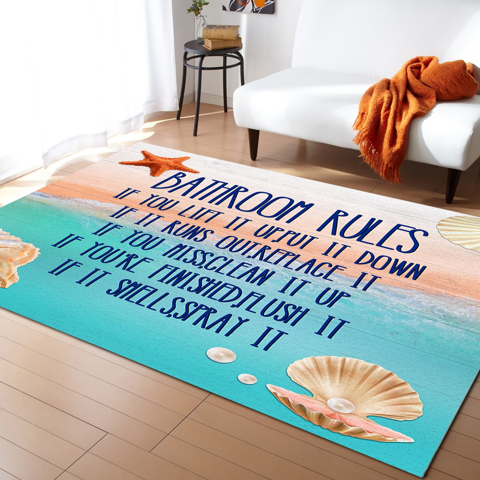 Beach Wood Grain Star Shells Carpet Area Rug Children's Room Living ...