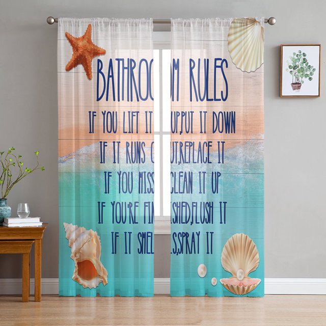 Beach Wood Grain Star Shells Sheer Curtains For Living Room Bedroom ...