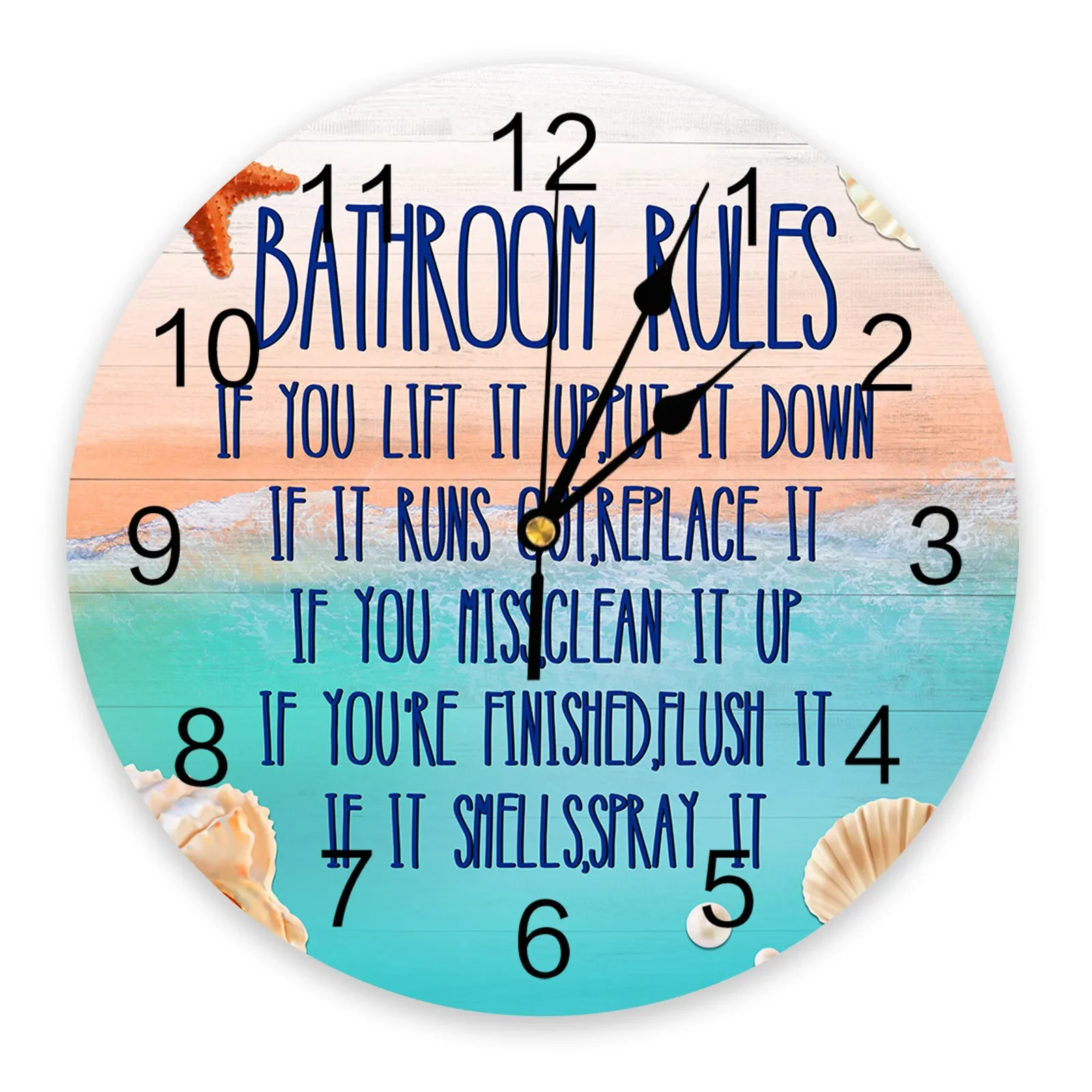 Beach Wood Grain Starfish Shells Bedroom Wall Clock Large Modern ...