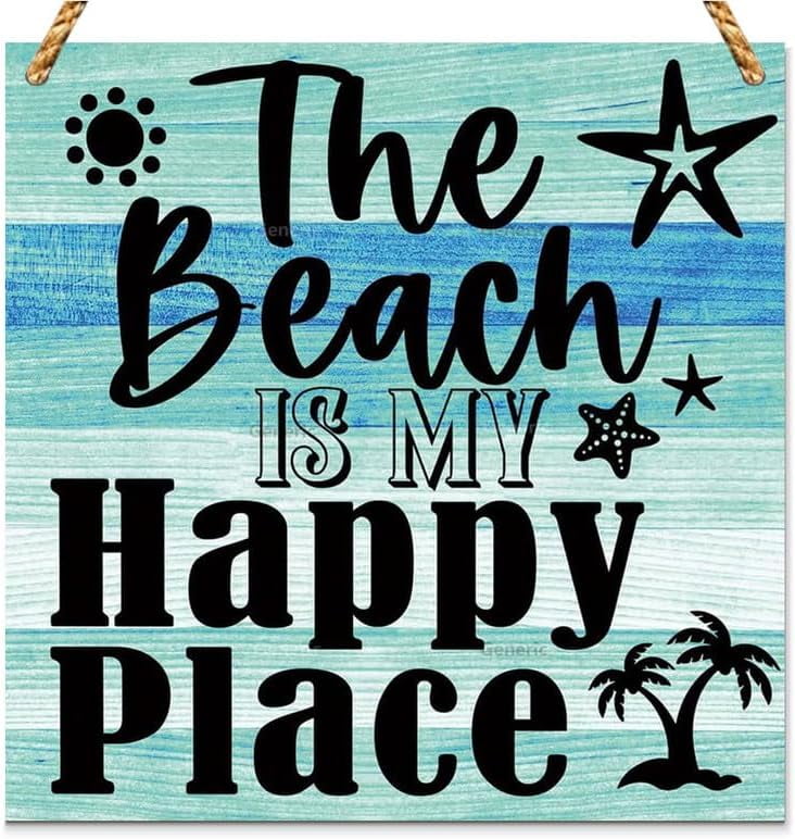 Beach Wood Sign The Beach is my Happy Place Wood Plaque Art Sign Beach ...