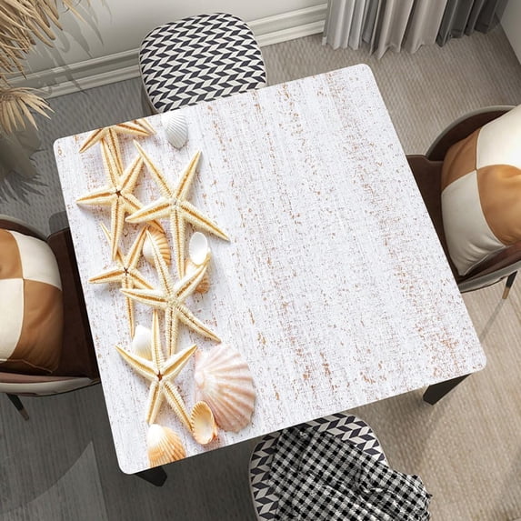 Beach Wood Texture Square Table Cloth, Sea Starfish Shell Waterproof ...