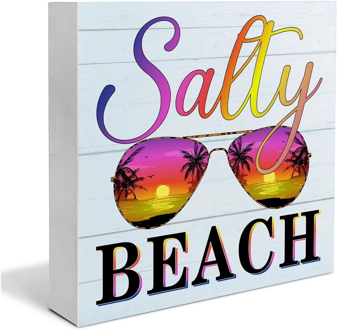 Beach Wooden Box Sign Beach House Decor Salty Beach Square Wood Sign ...
