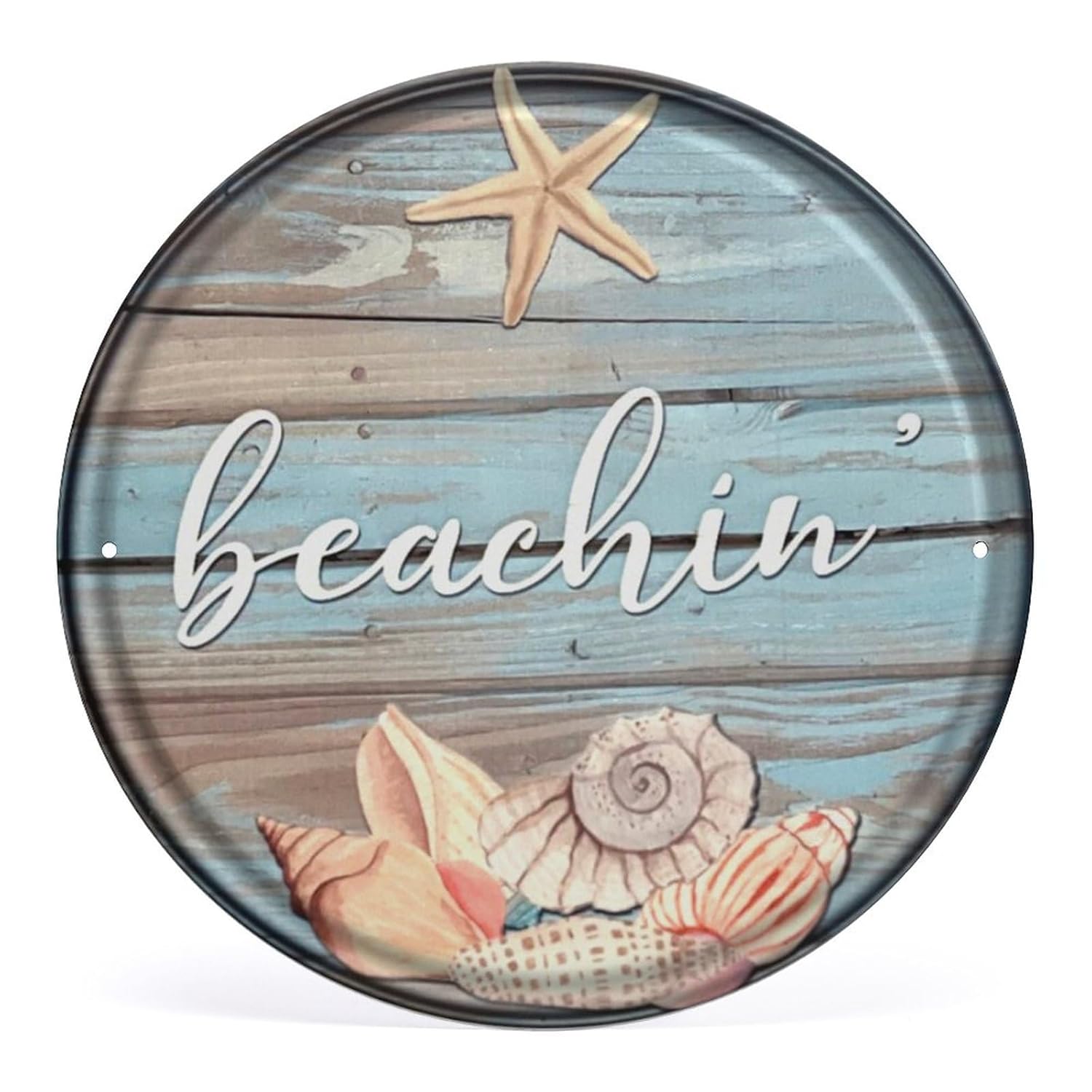 Beach Wreath Sign Craft Supplies Round Metal Sign Coastal Decor ...