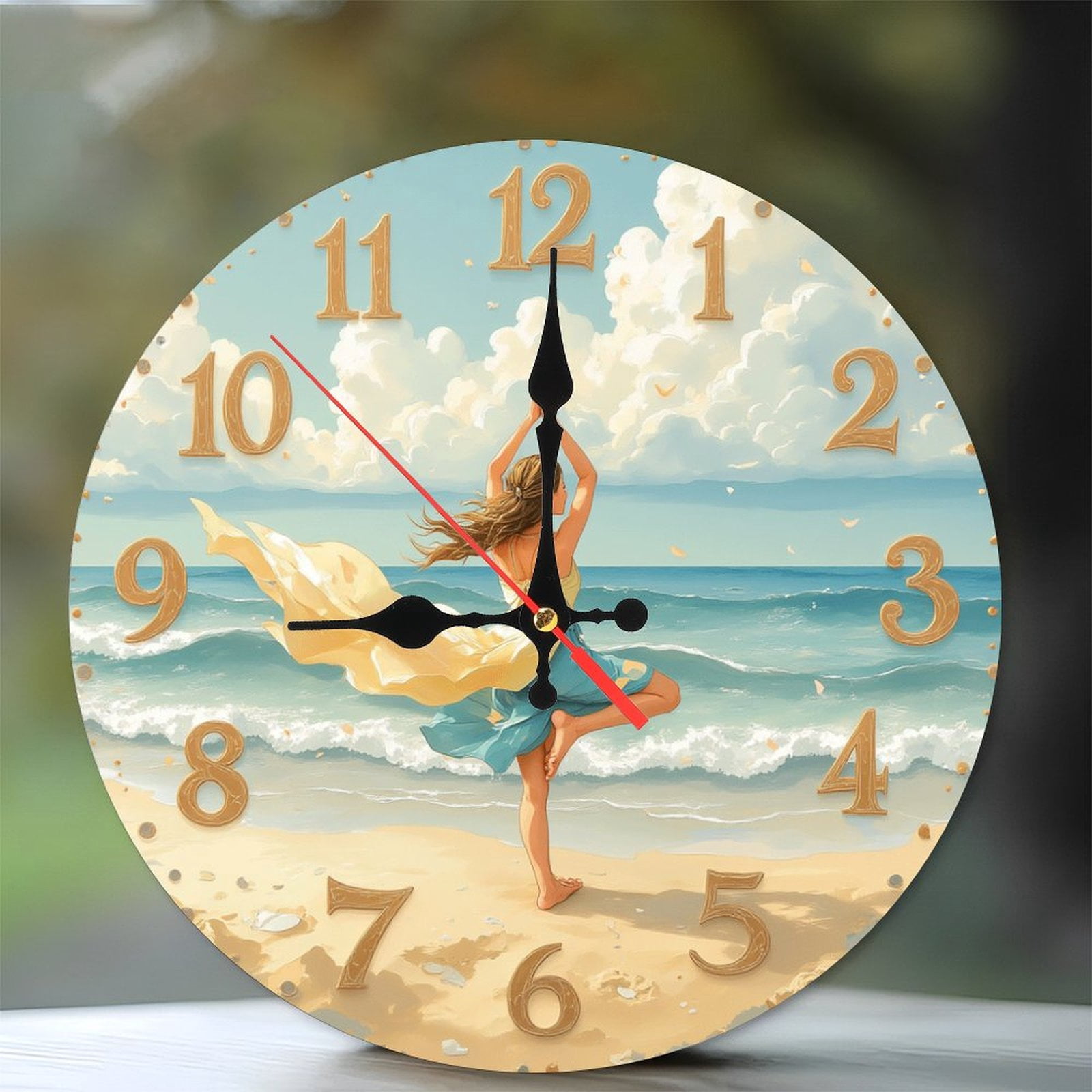 Beach Yoga Girl Wall Clock Ocean Sunrise Decor 10-Inch Silent Wooden ...