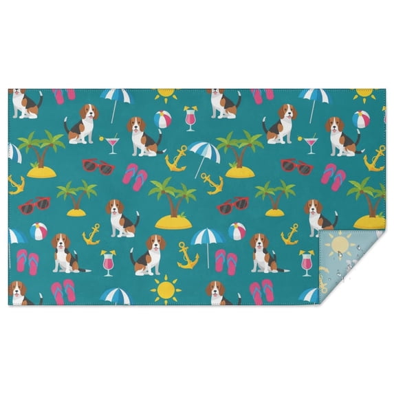 Beach and Beagle Teal Pattern Waterproof Tablecloth, Rectangular Fabric ...
