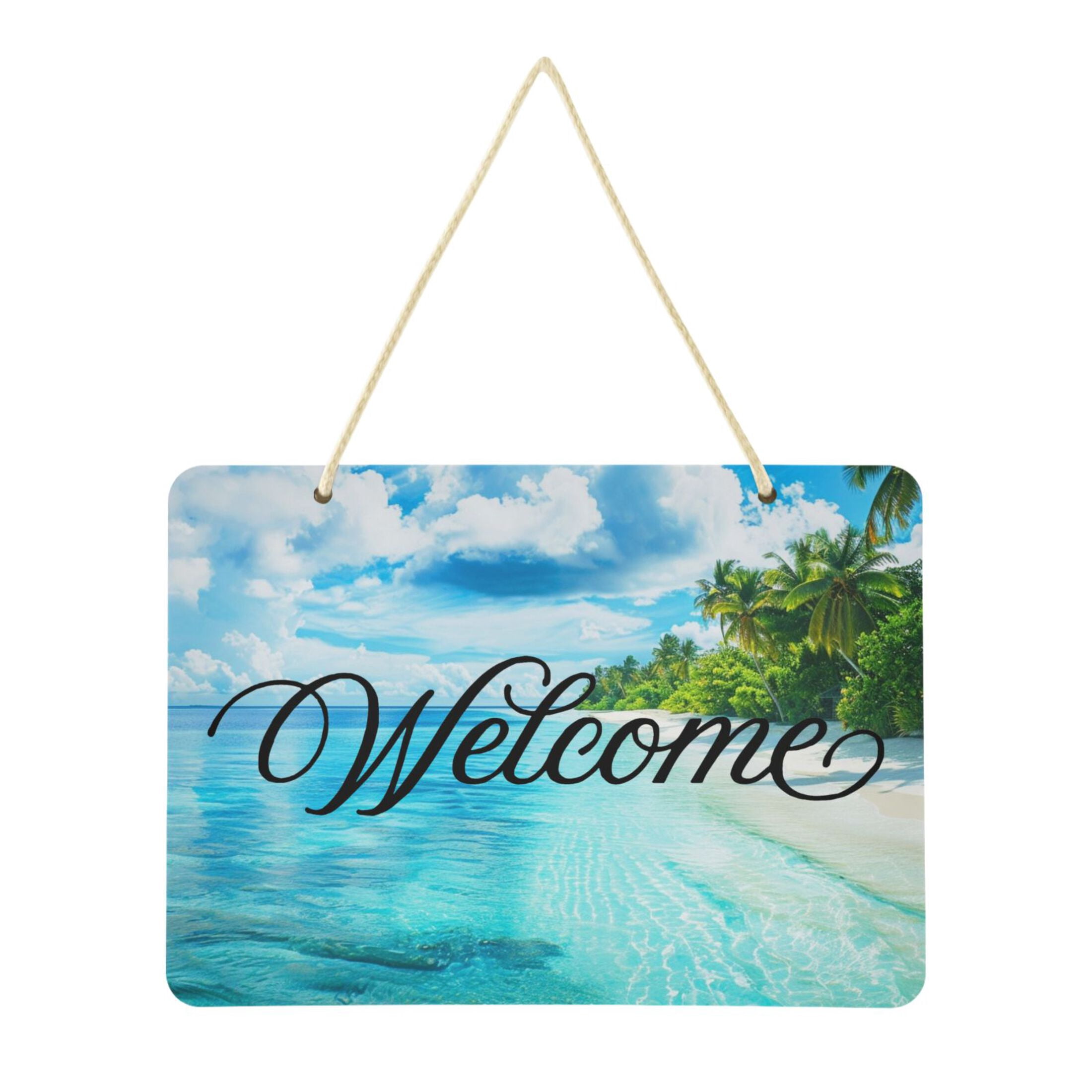 Beach and Blue Sea Welcome Sign Front Door PVC 14x10 inch Hanger Hello ...