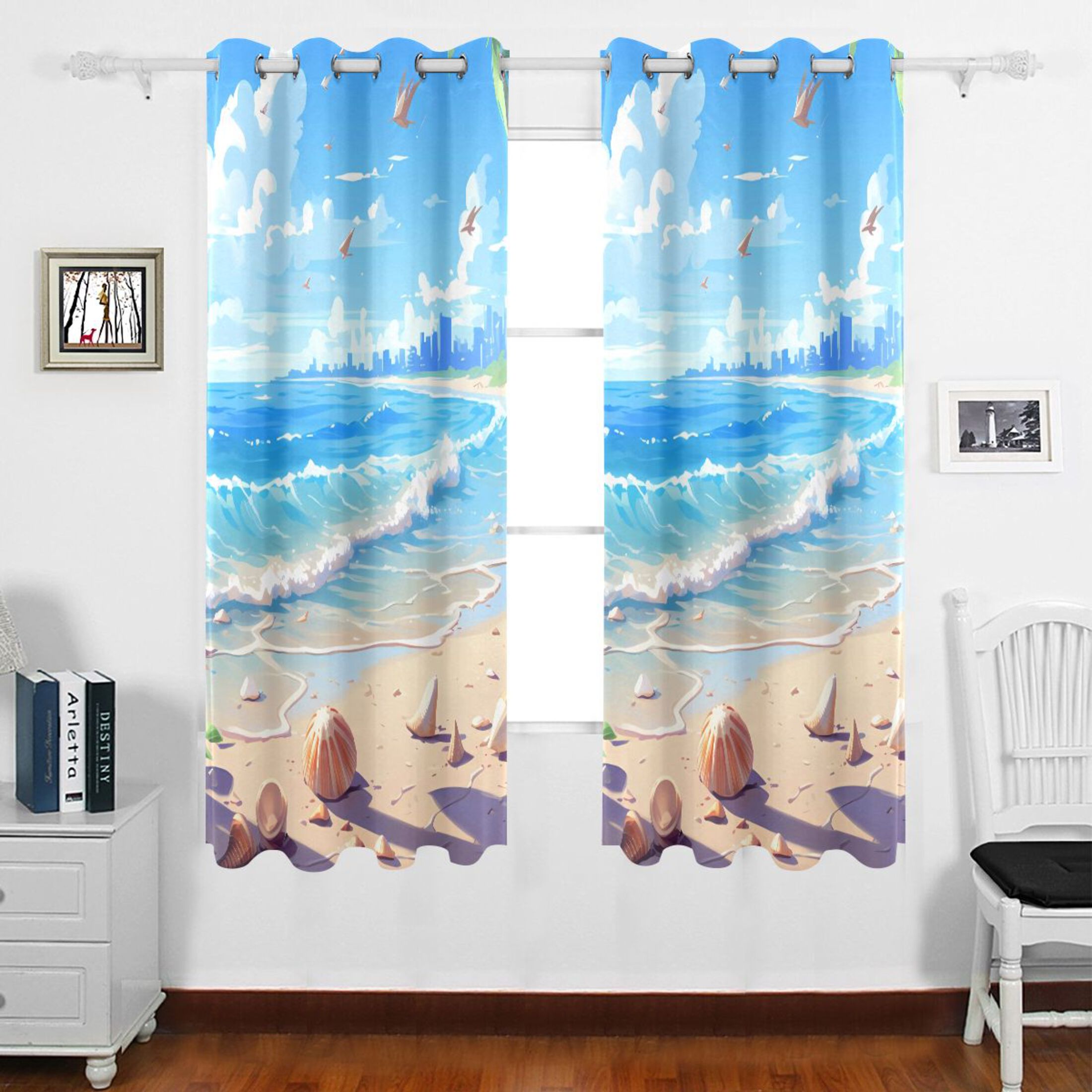 Beach and Blue Sky Grommet Blackout Curtains Thermal Insulated Window ...