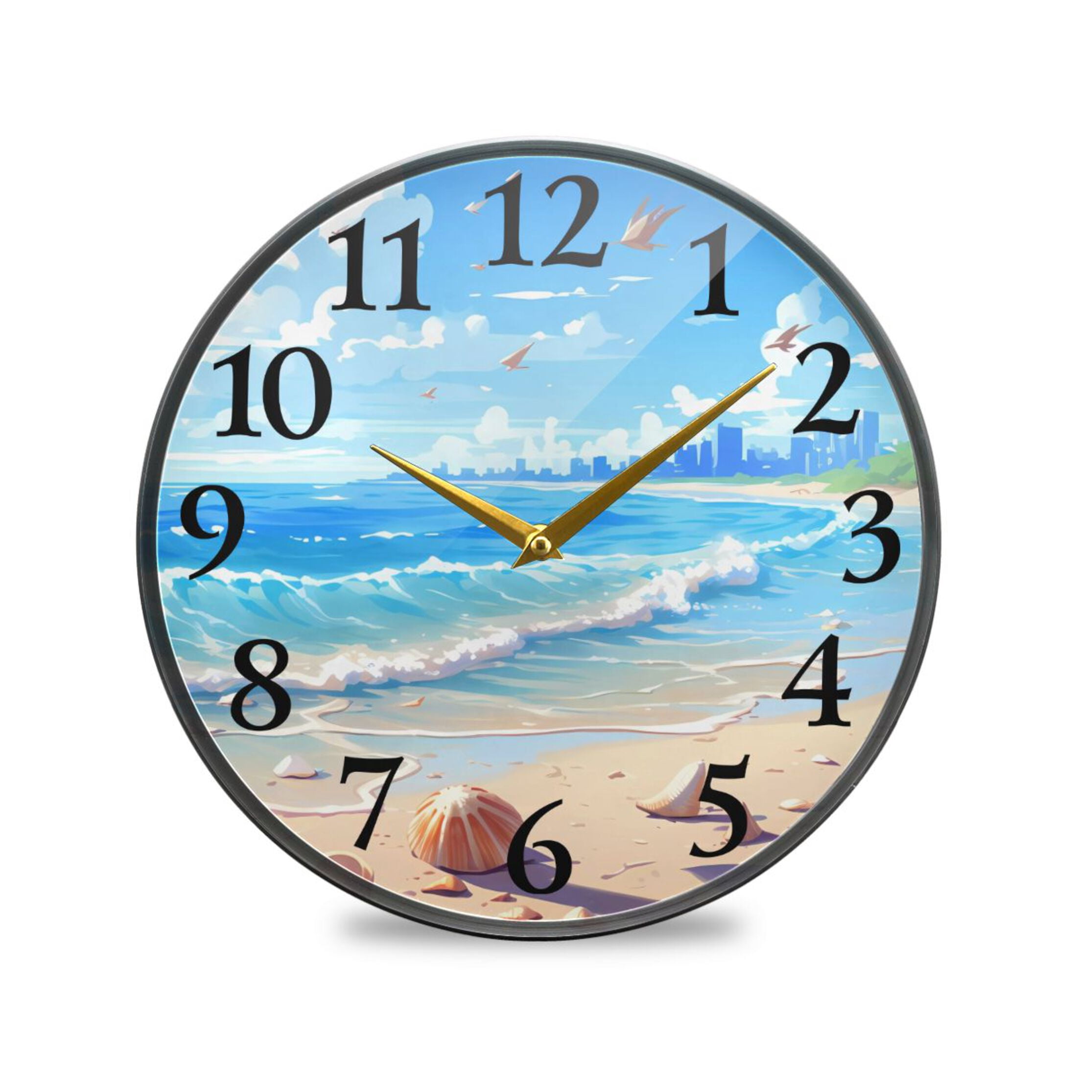 Beach and Blue Sky Wall Clocks Battery Operated 11.9 Inch Round Clock ...