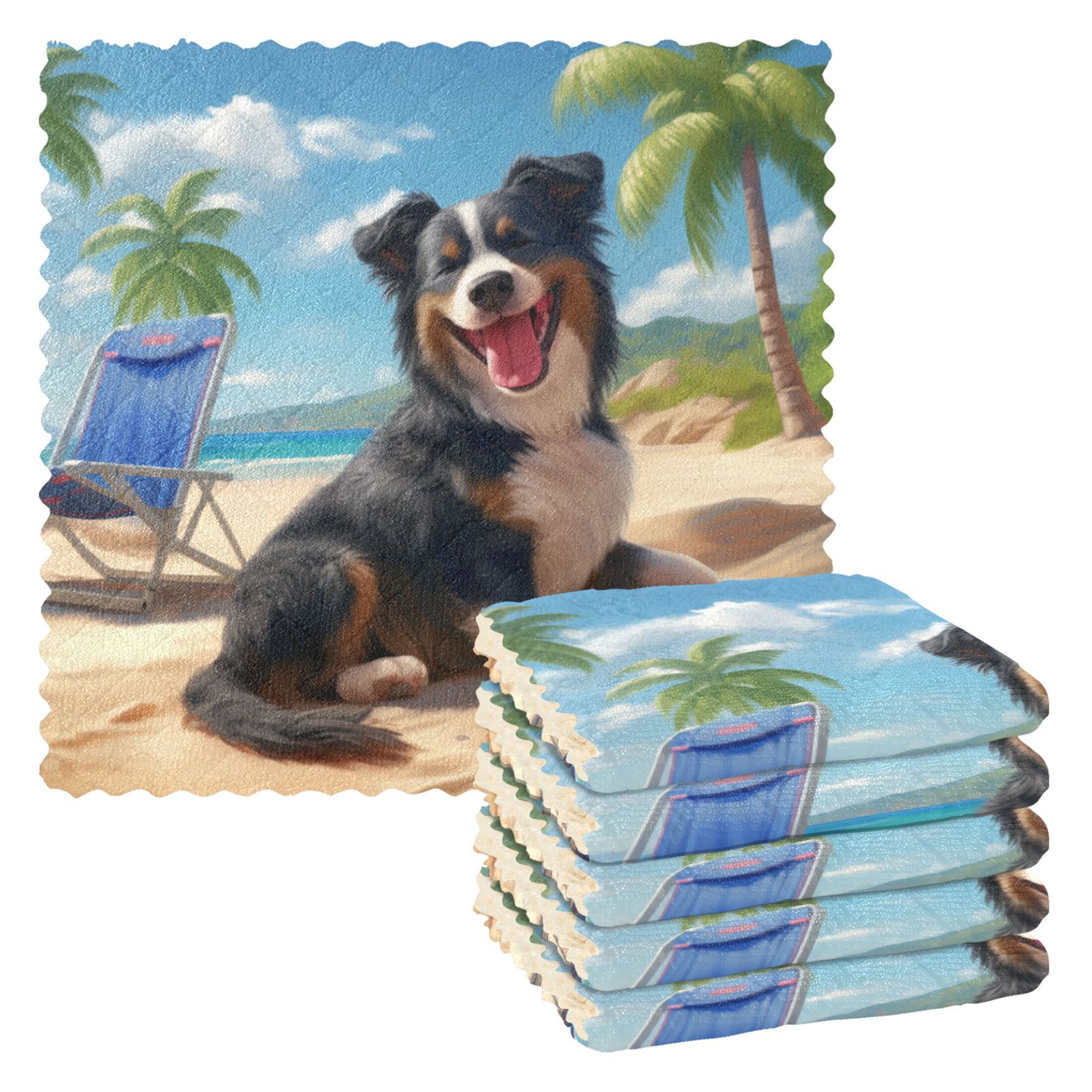Beach and Dog Kitchen Cloth Dish Towels for Drying Washing Absorbent ...