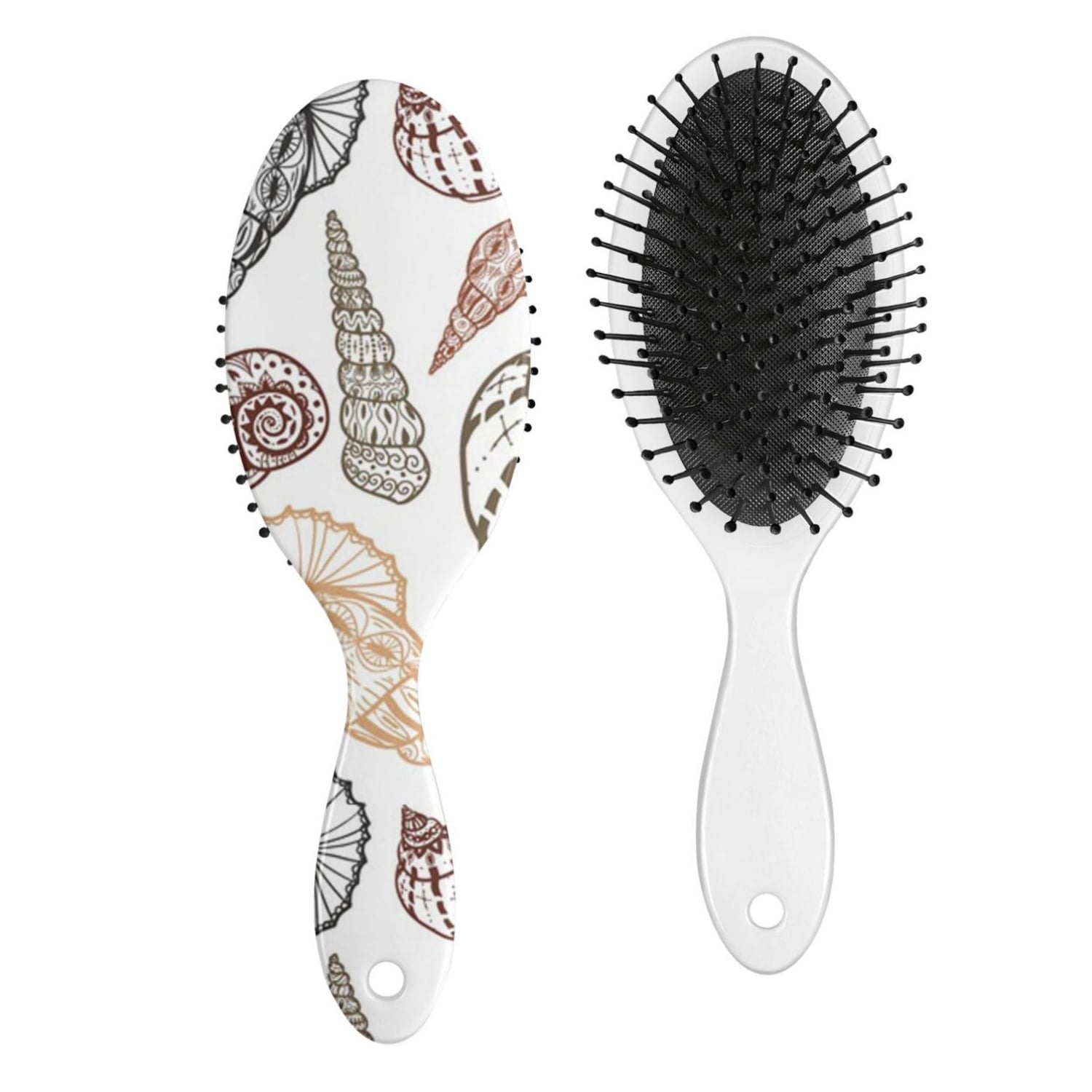Beach and Marine Life Hair Brush with Spiral Seashell and Fish Patterns ...