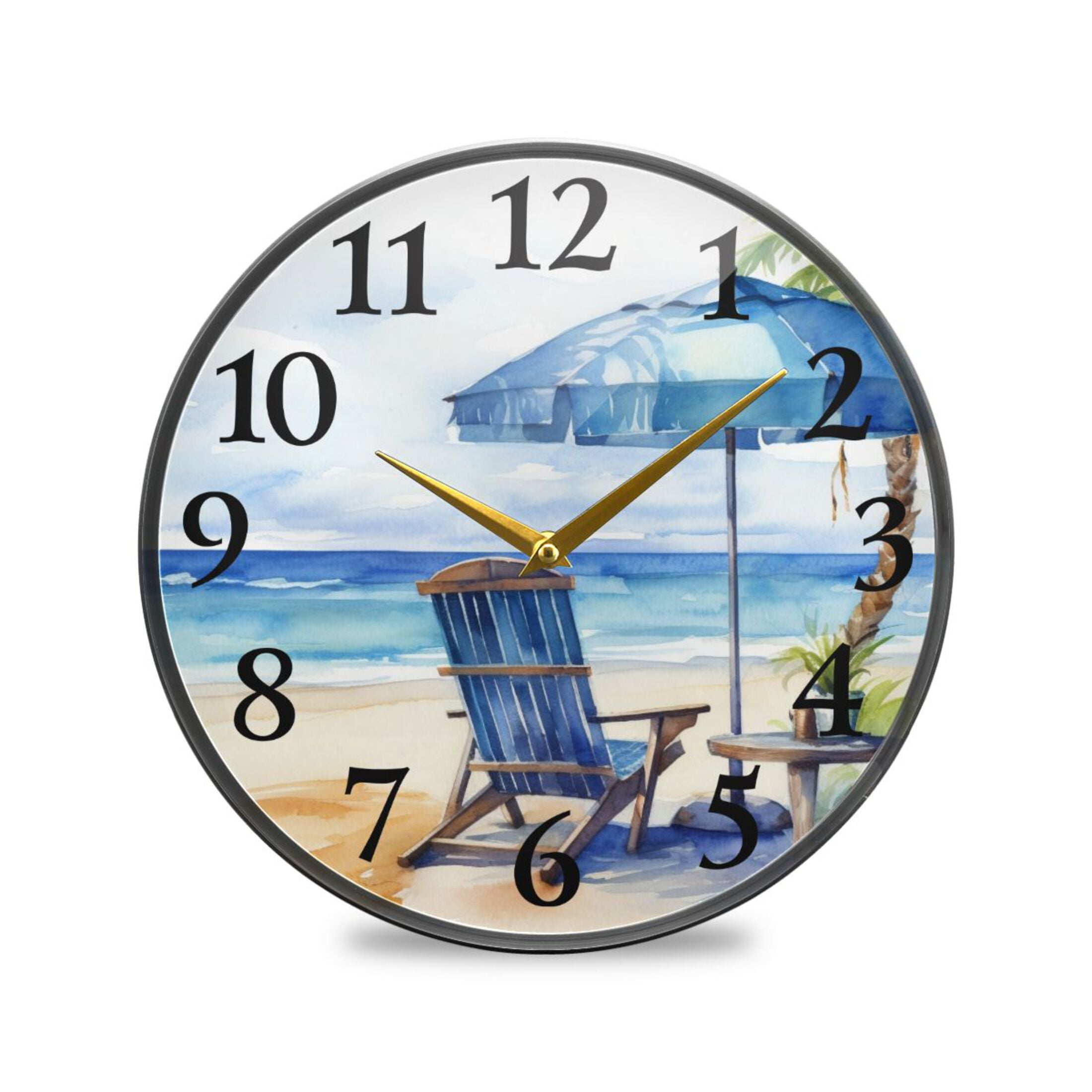Beach and Palm Tree Wall Clocks Battery Operated 9.5 Inch Round Clock ...