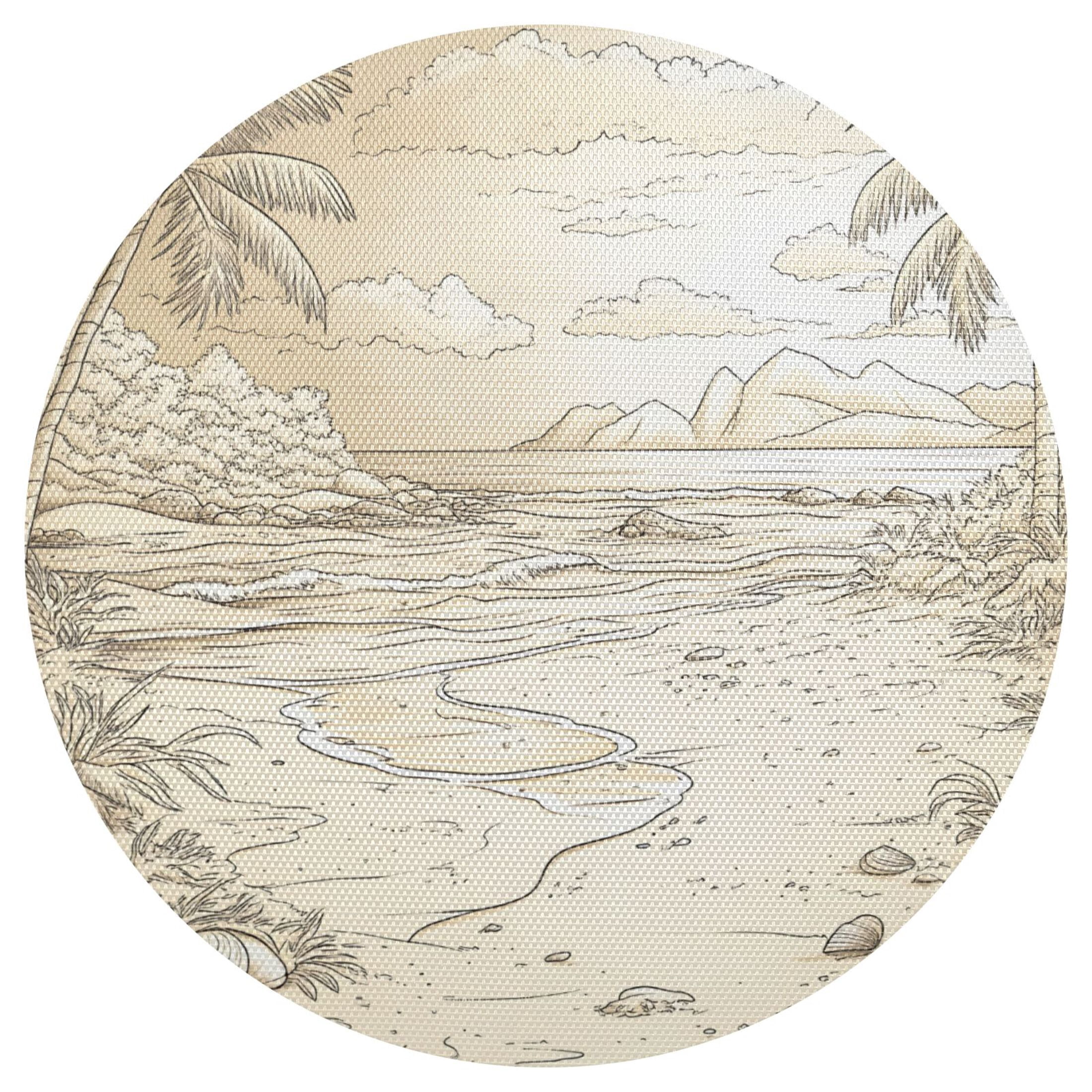 Beach and Palm Trees 15.4in Diameter PVC Plate Mat, Heat-Resistant and ...